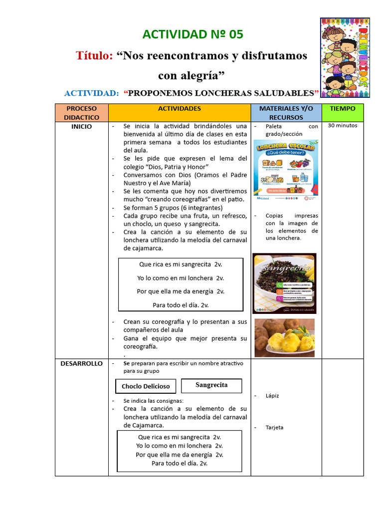 Actividad #05 - Proponemos Loncheras Saludables | PDF
