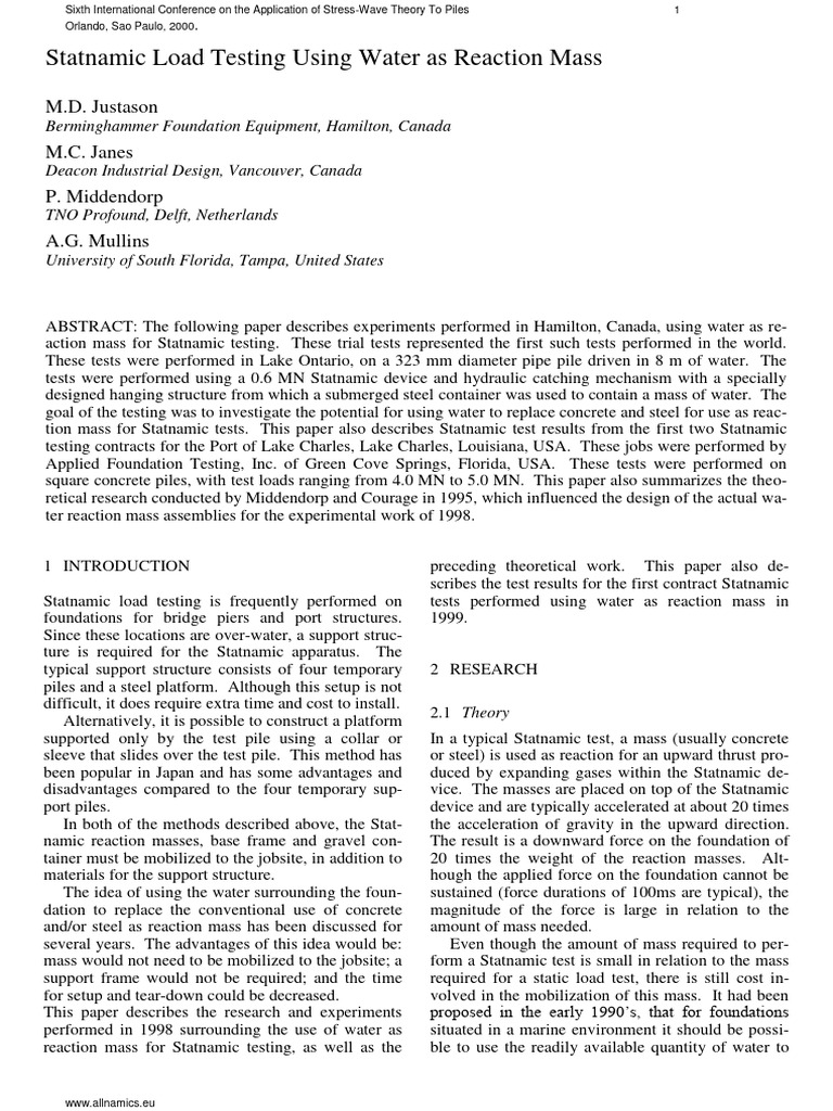 Statnamic Load Testing Using Water As Reaction Mass | PDF | Force ...