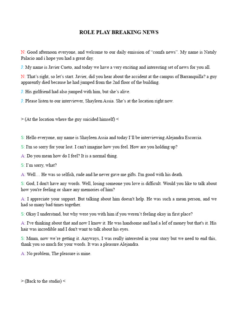 Role Play Breaking News | PDF
