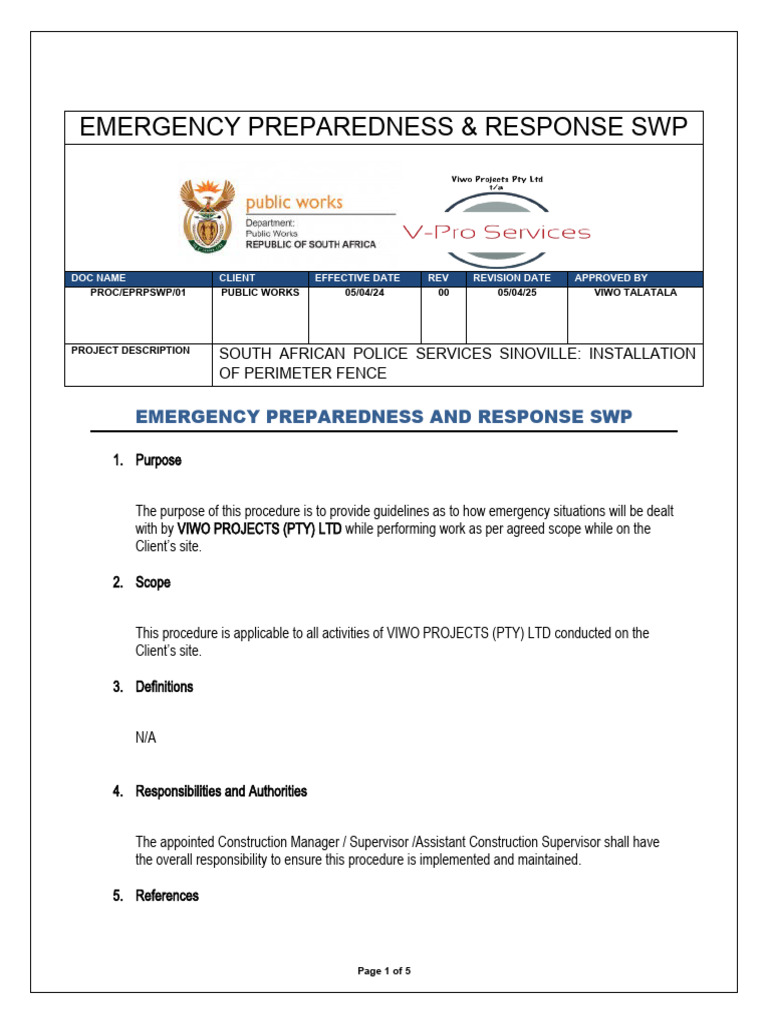 Emergency Preparedness and Response Sop | PDF | First Aid | Emergency ...