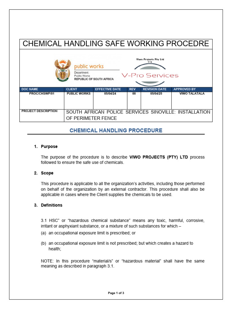 Chemical Handling Sop | Download Free PDF | Hazards | Labor Relations