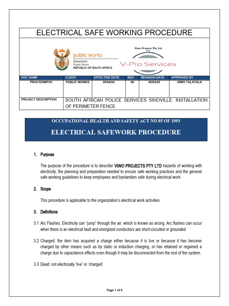 Electrical Safety Work Procedure Guide | PDF | Risk | Fuse (Electrical)