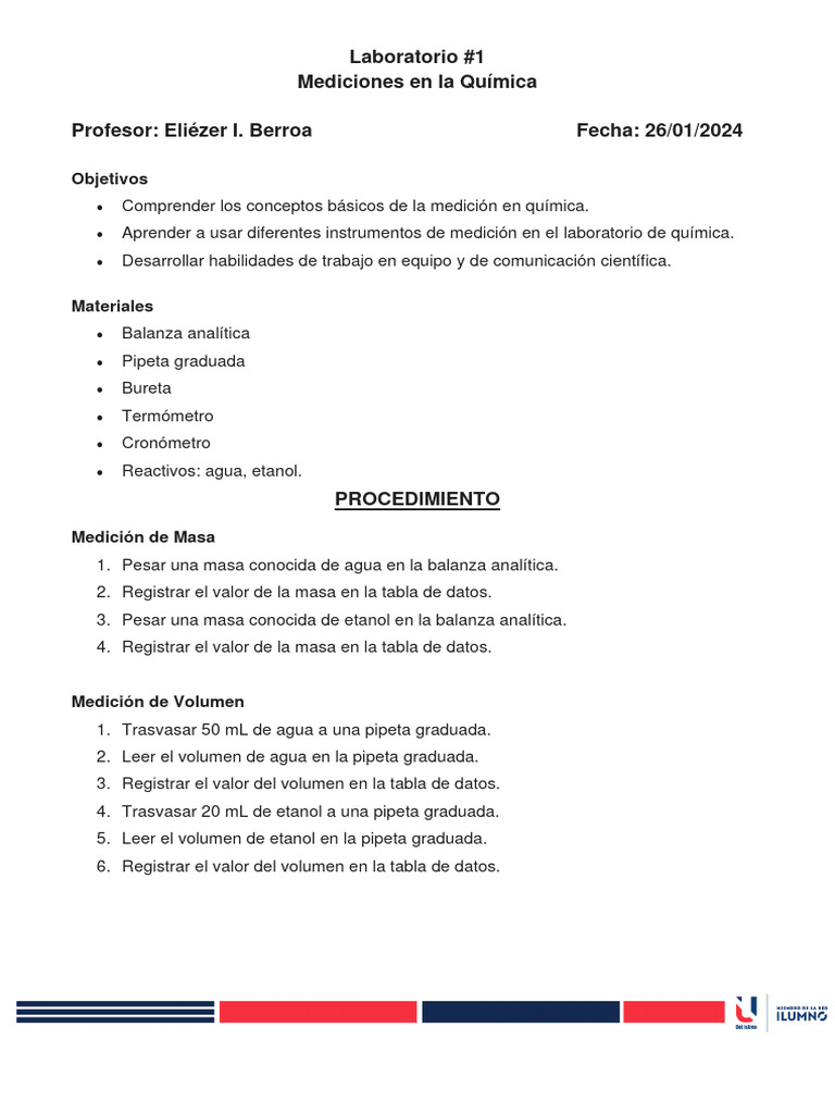 Lab #1 Mediciones en La Química | PDF