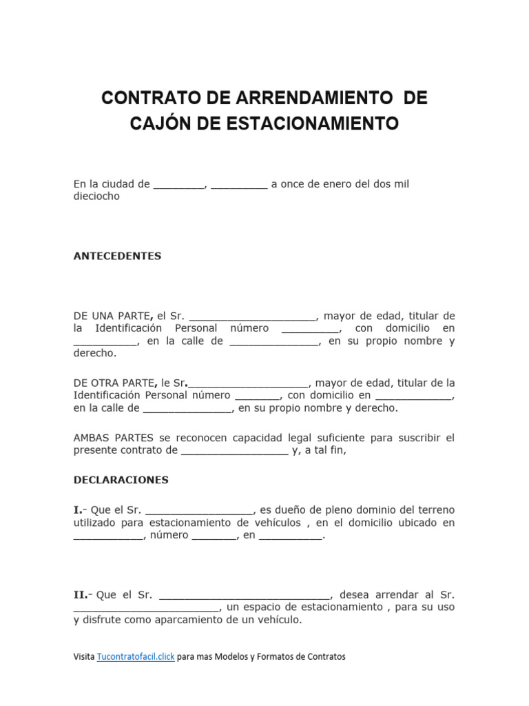 Contrato de Arrendamiento de Cajon de Estacionamiento | PDF Contrato de Arrendamiento de Cajon de Estacionamiento | PDF