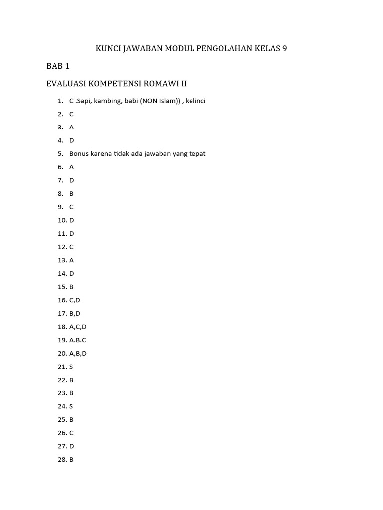 Kunci JWB Modul Pengolahan Kelas 9 | PDF