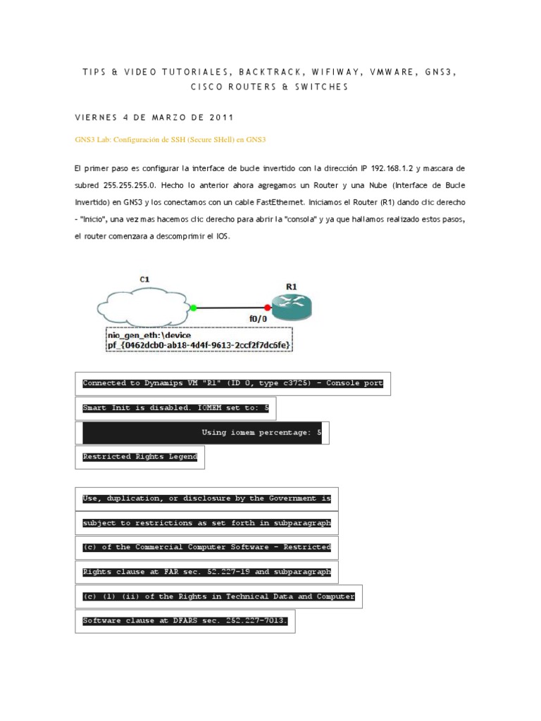 Configuracion SSH en Gns3 | PDF | Secure Shell | Router (Computing)