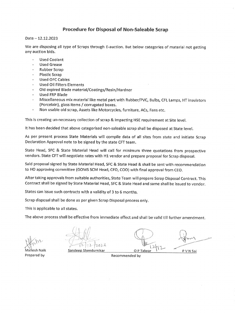 Procudure of Scarp Material | PDF