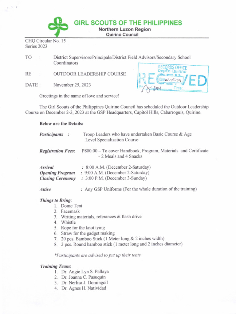 Outdoor Leadership Course Announcement | PDF