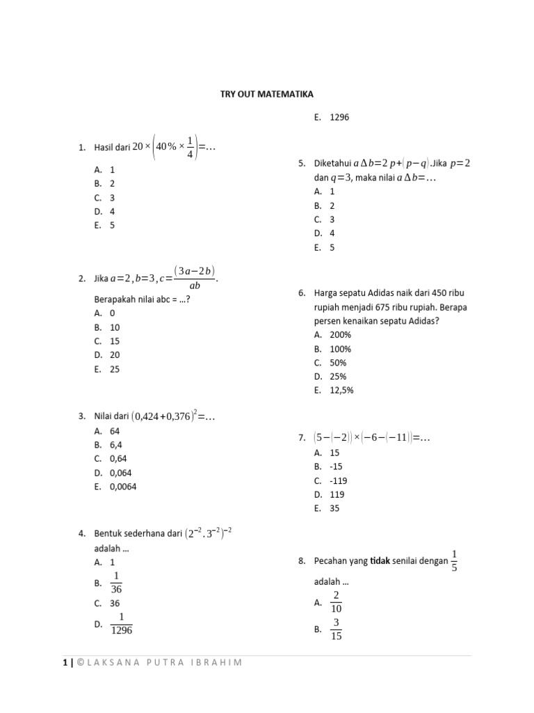 Soal Try Out Matematika Lengkap | PDF