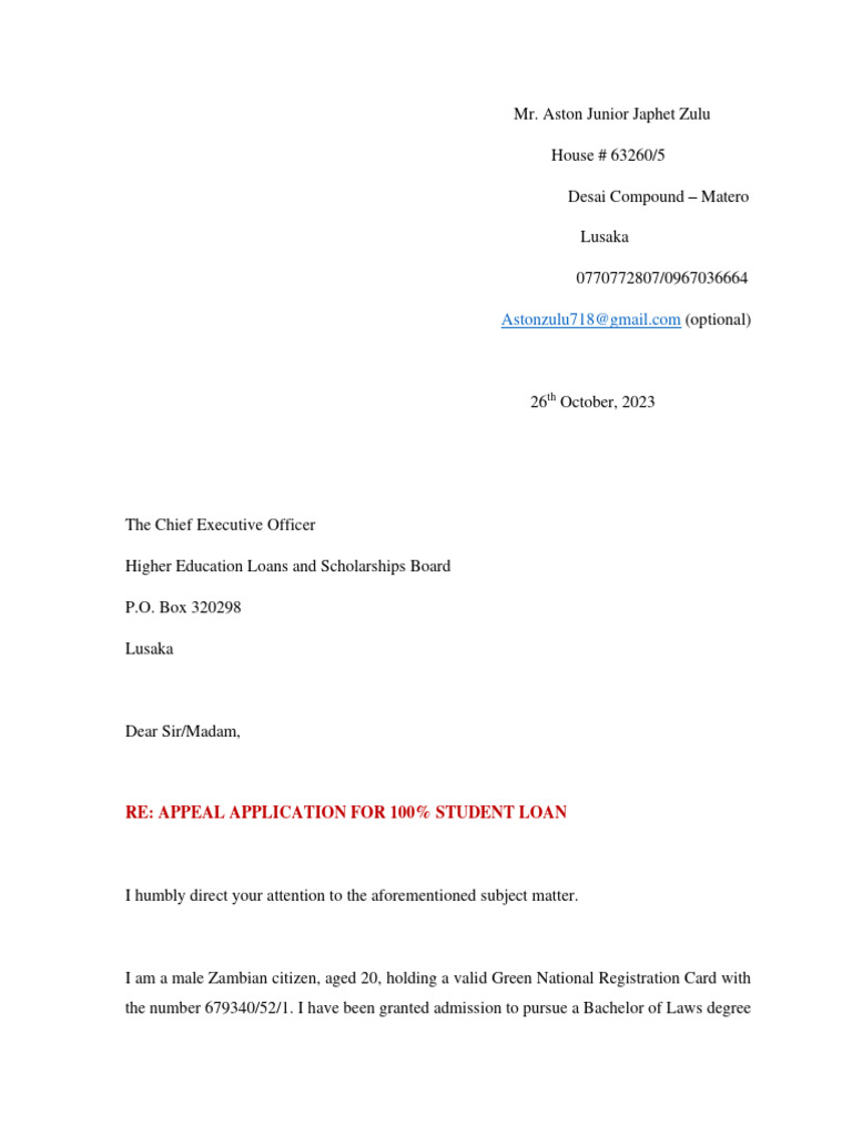 Draft Letter of Appeal | PDF | Student Loan | Educational Stages