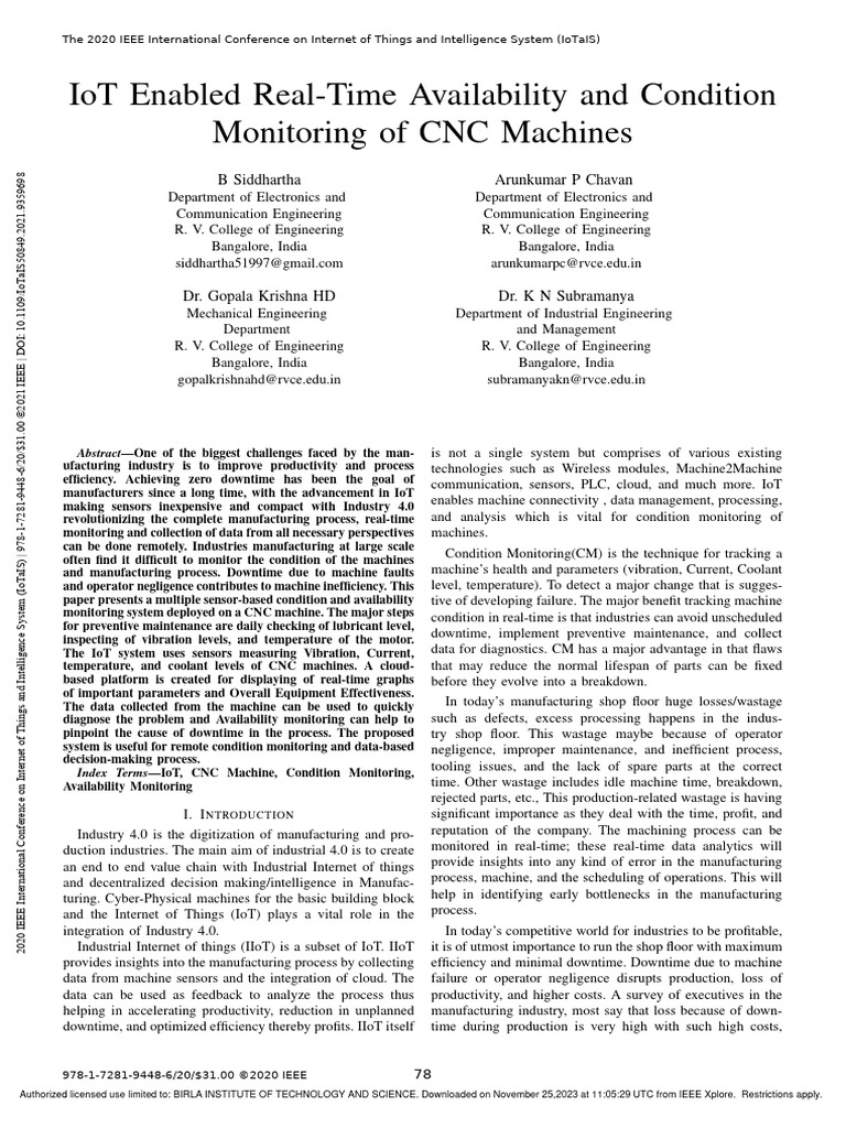 IoT Enabled Real-Time Availability and Condition Monitoring of CNC Machines | Download Free PDF ...