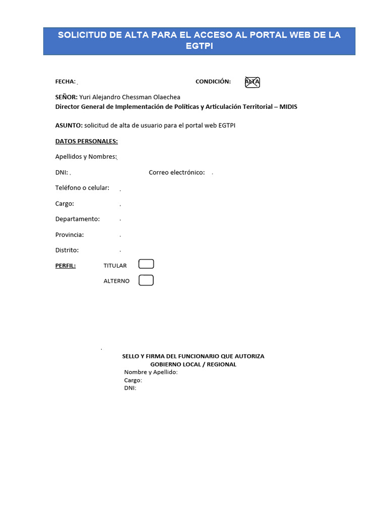 0.formato de Solicitud para El Acceso Al Portal EGTPI | PDF | Finanzas ...