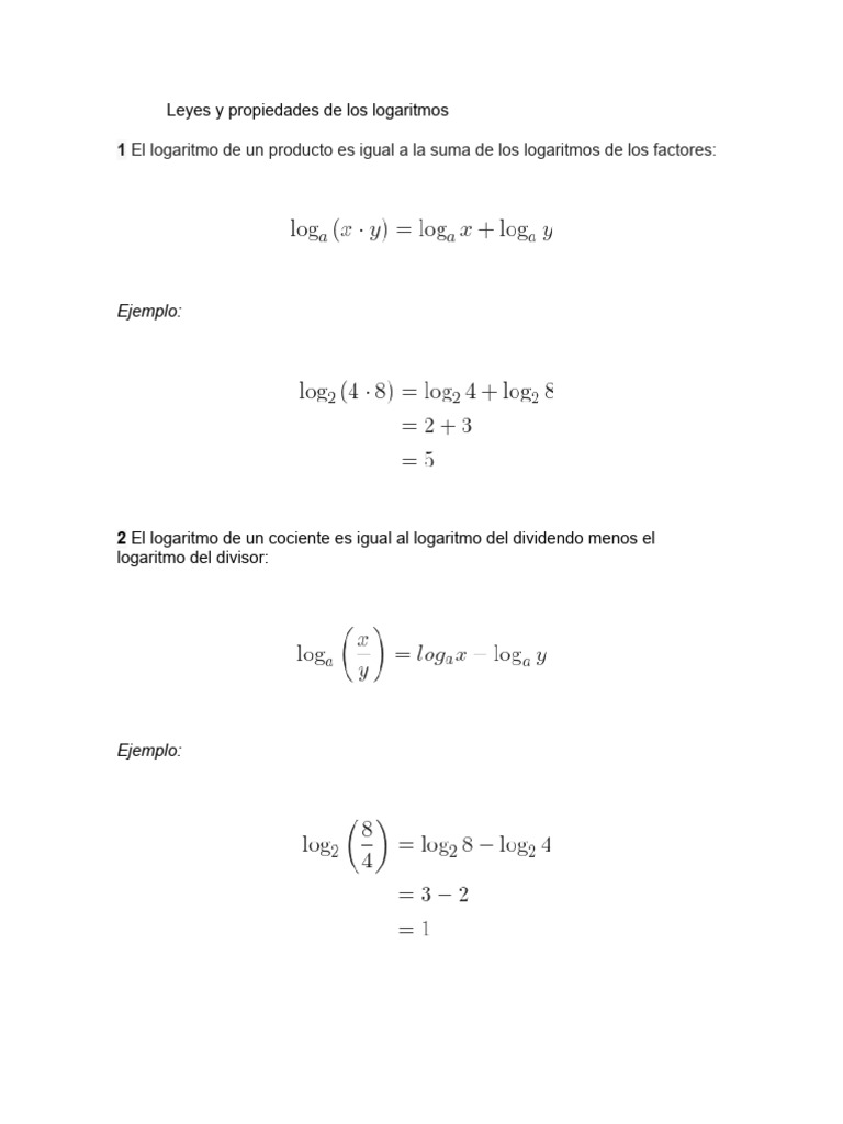 Leyes y propiedades de los logaritmos | PDF