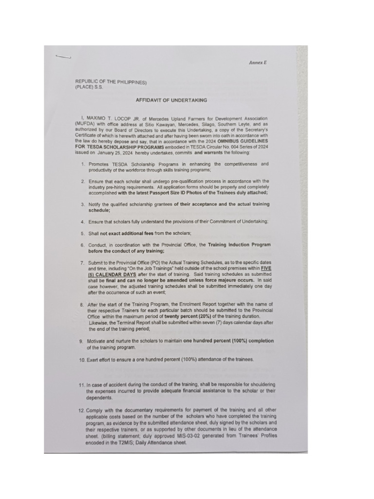 Affidavit of Undertaking 2024 | PDF