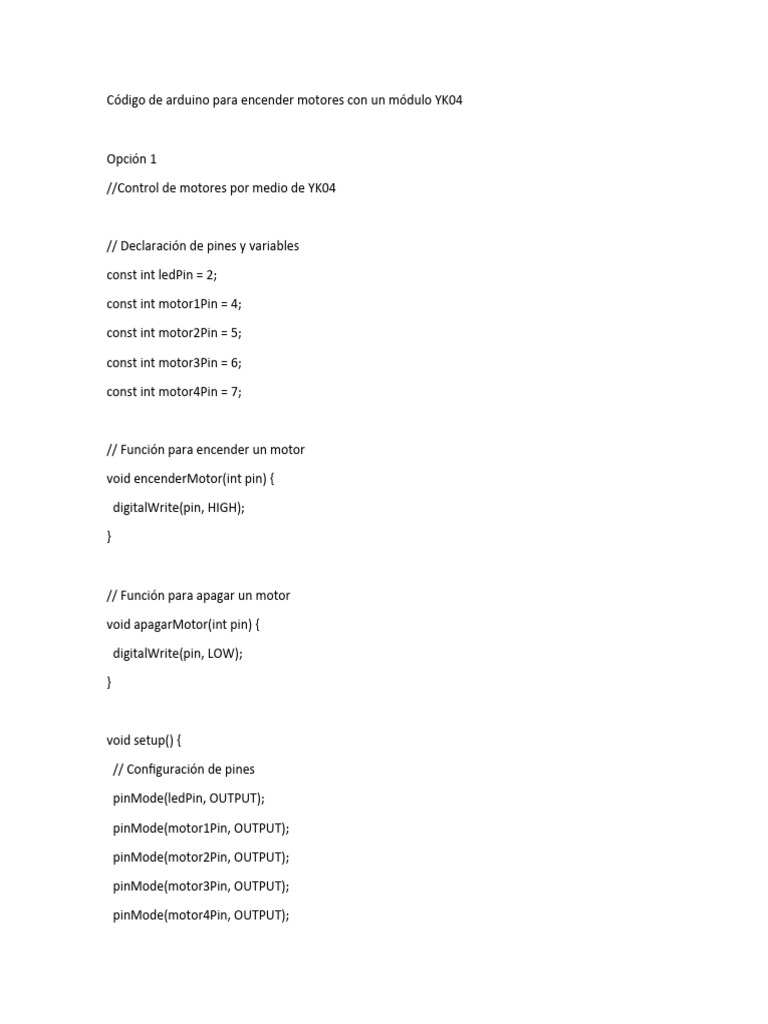 Código de Arduino para Encender Motores Con Un Módulo YK04 | PDF ...