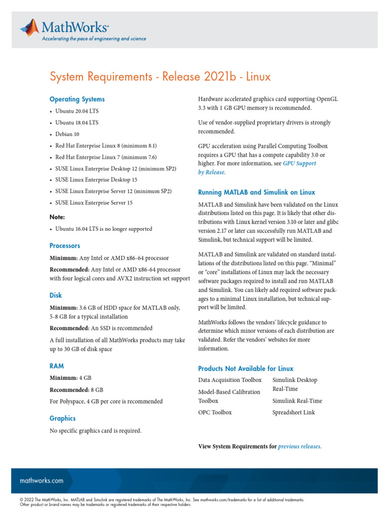 System Requirements Release 2021b Linux | PDF | Graphics Processing Unit | Linux Distribution
