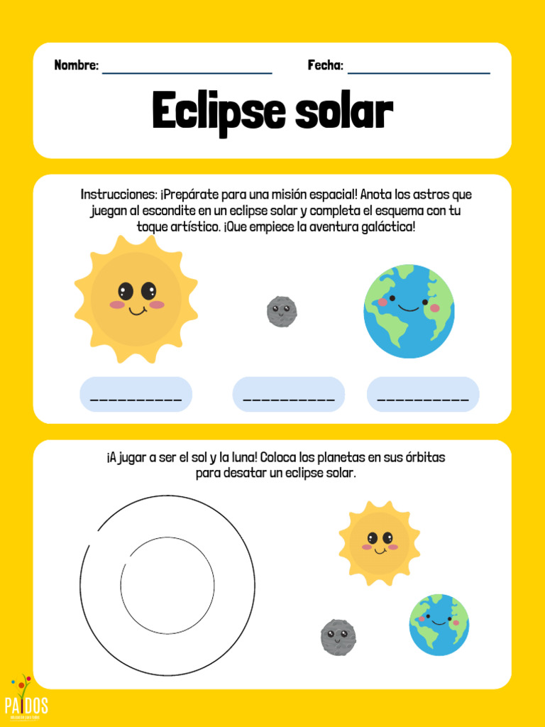 Hoja de Trabajo Digital Eclipse Solar Astronomía Ilustrativo Amarillo y ...
