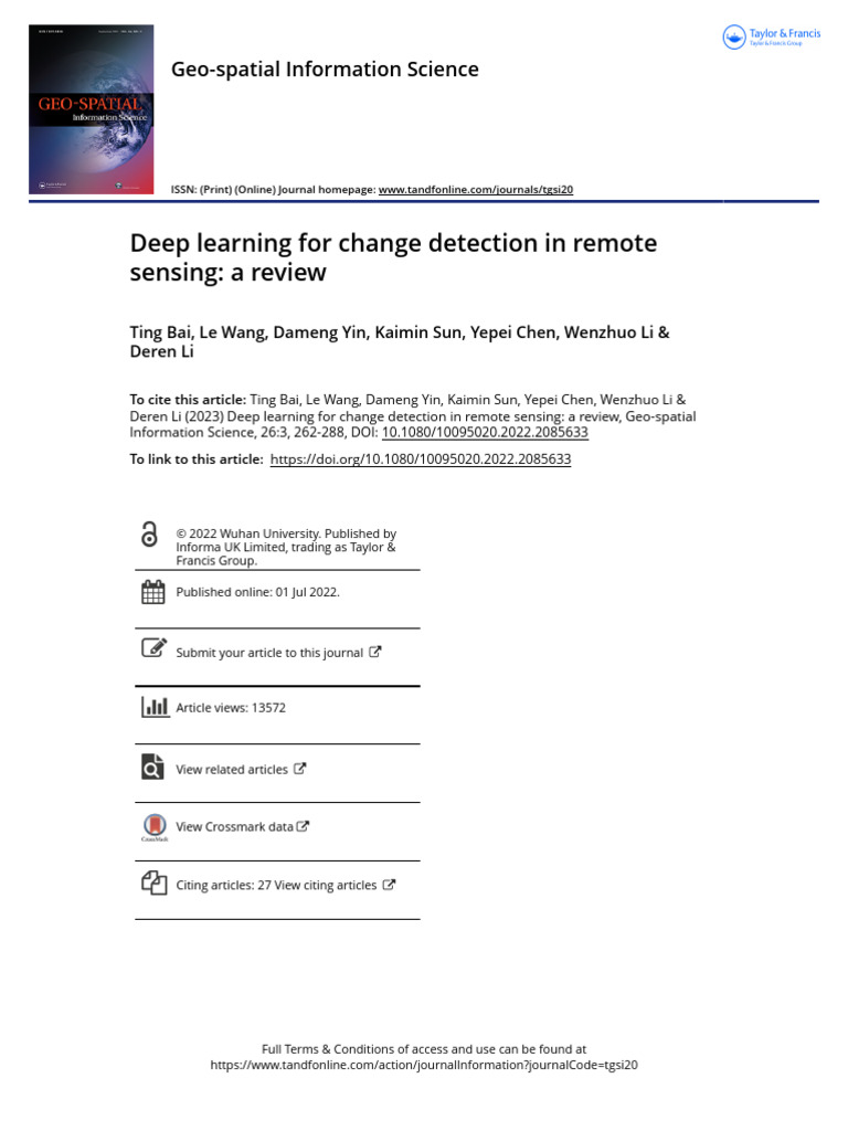 Deep Learning For Change Detection in Remote Sensing A Review | PDF | Deep Learning | Artificial ...
