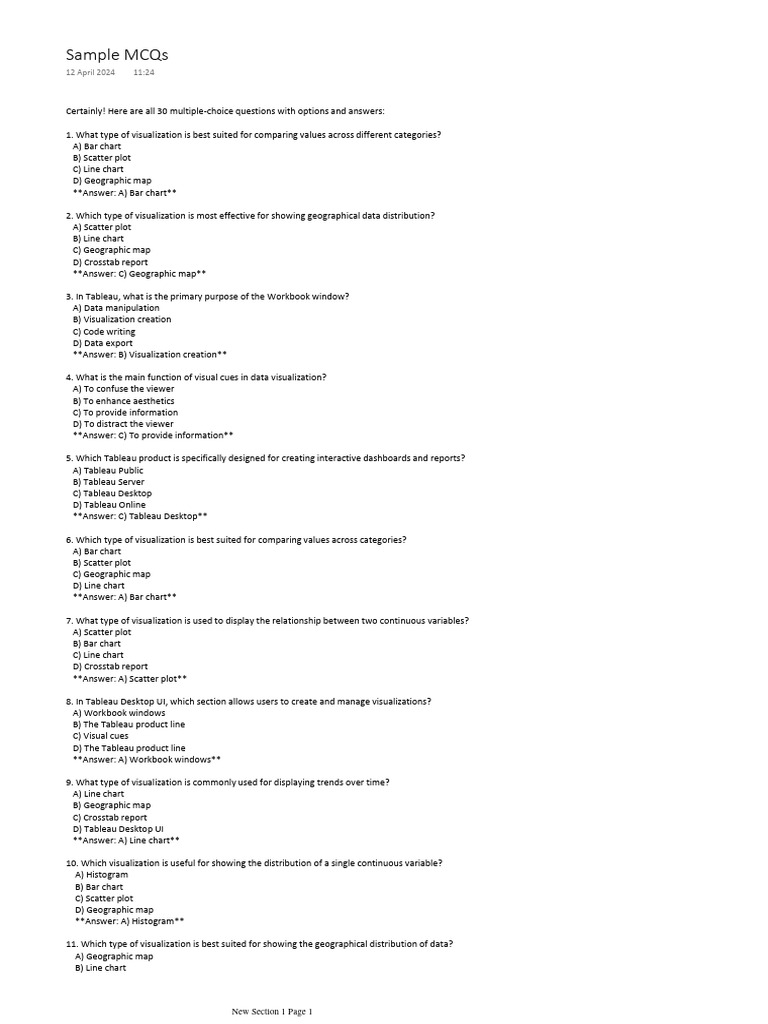 Sample MCQs DV | PDF | Page Layout | Scatter Plot
