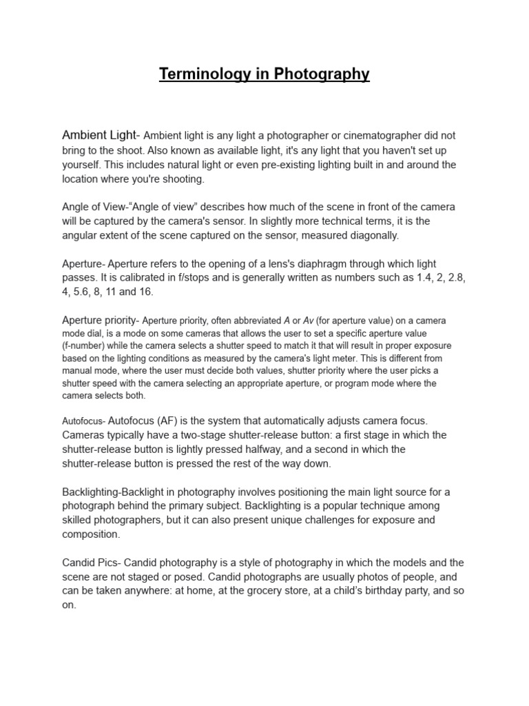 Photography Terminology Guide | PDF | Camera Lens | Camera