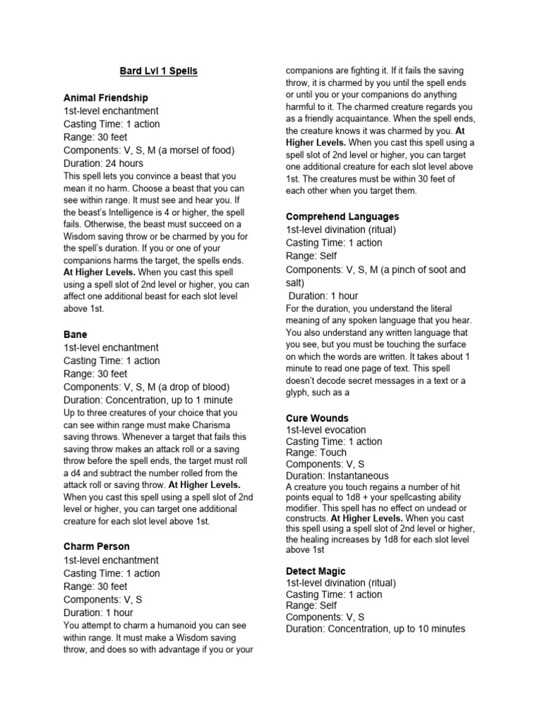 5e LVL 1 Bard Spells | PDF