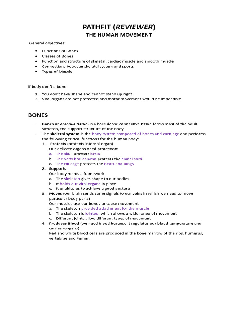 Pathfit Reviewer Taylors-Version | PDF | Anatomical Terms Of Motion | Skeleton