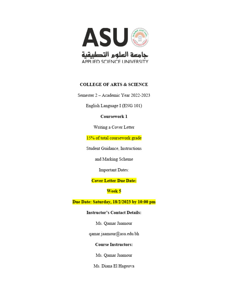 Cover Letter Writing Guidelines ENG 101 | PDF | Résumé | Human ...