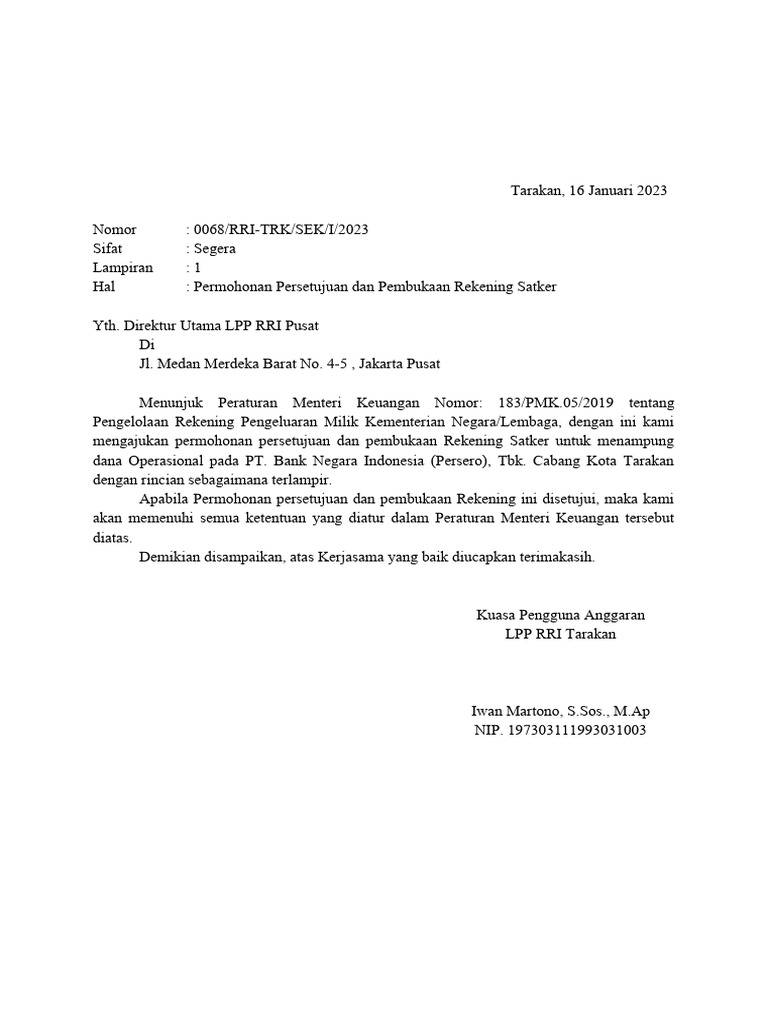 Surat Permohonan Pergantian Rek | PDF