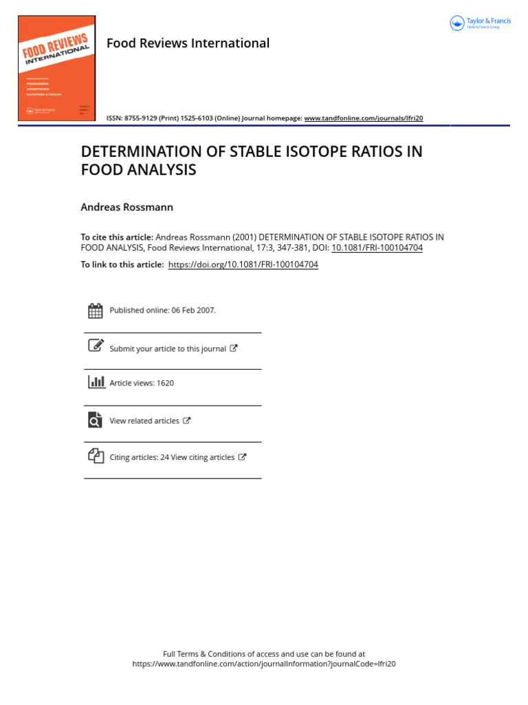 DETERMINATION OF STABLE ISOTOPE RATIOS IN FOOD ANALYSIS | PDF | Mass ...