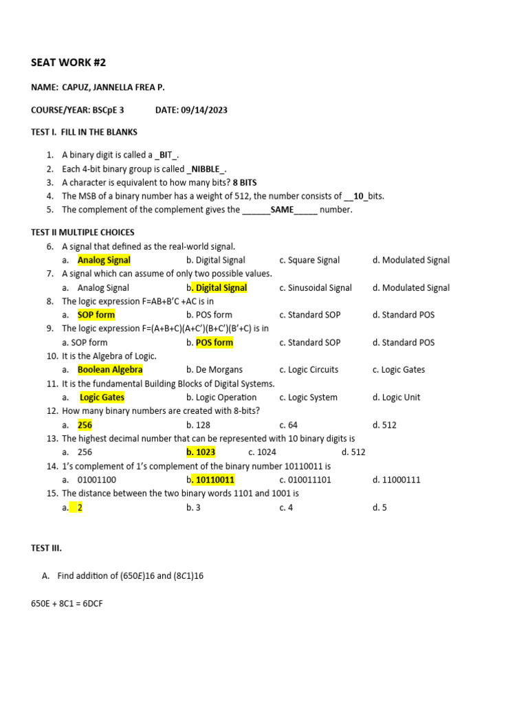 Logic Circuits Seatwork 2 Capuz | PDF | Teaching Methods & Materials | Computers