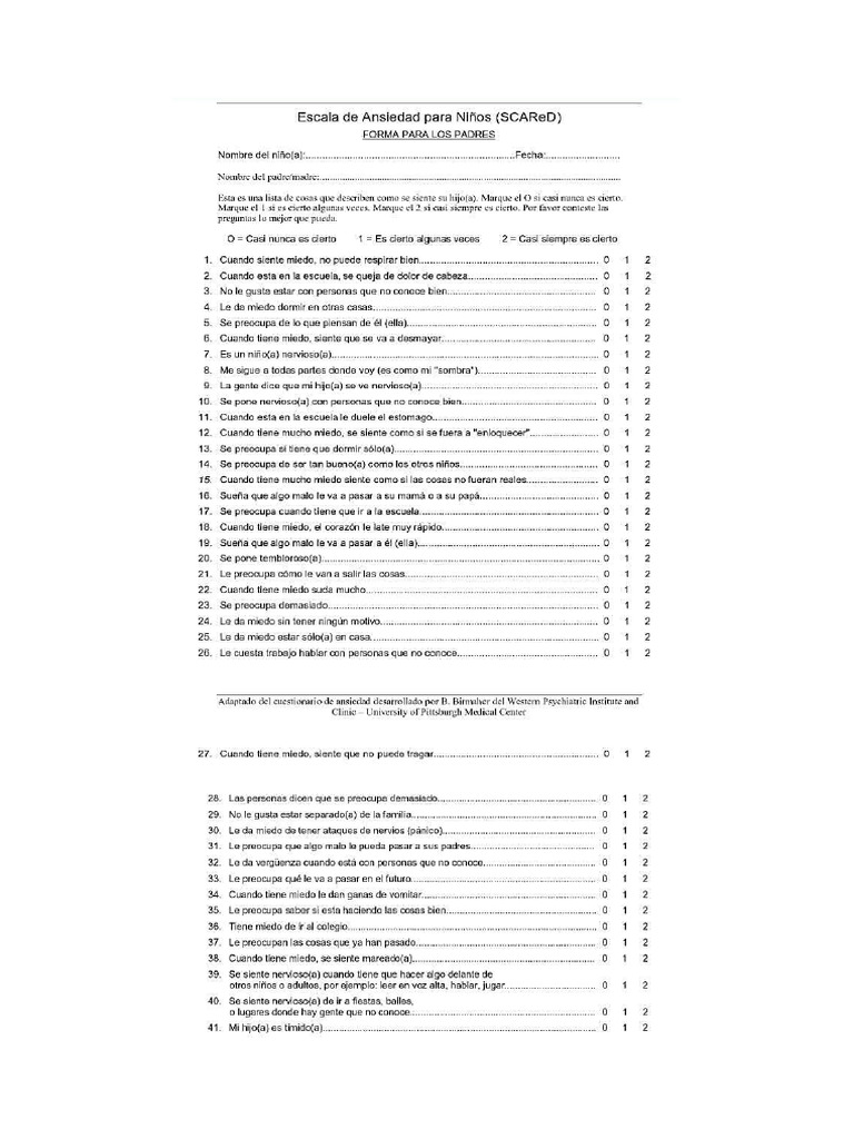 Escala de Ansiedad para Niños SCARED | PDF