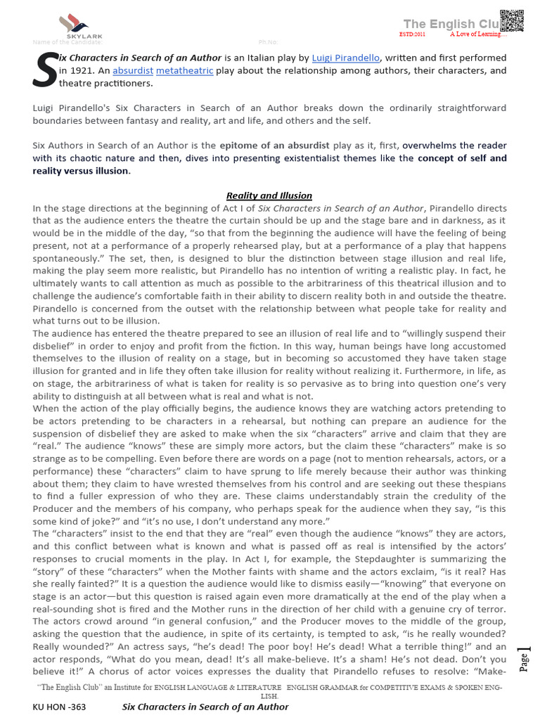 Six Character in Seach of An Author | PDF