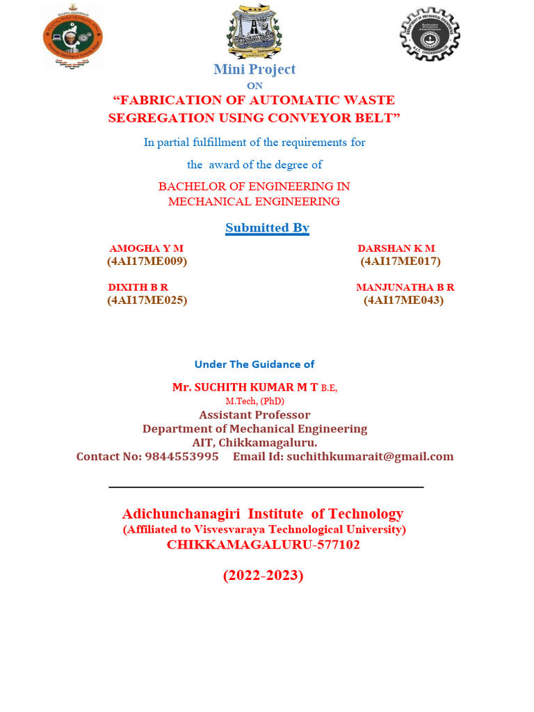 Fabrication of Automatic Waste Segregation Using Conveyor Belt | PDF ...