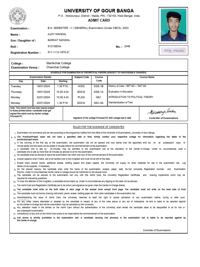 Admit card | PDF