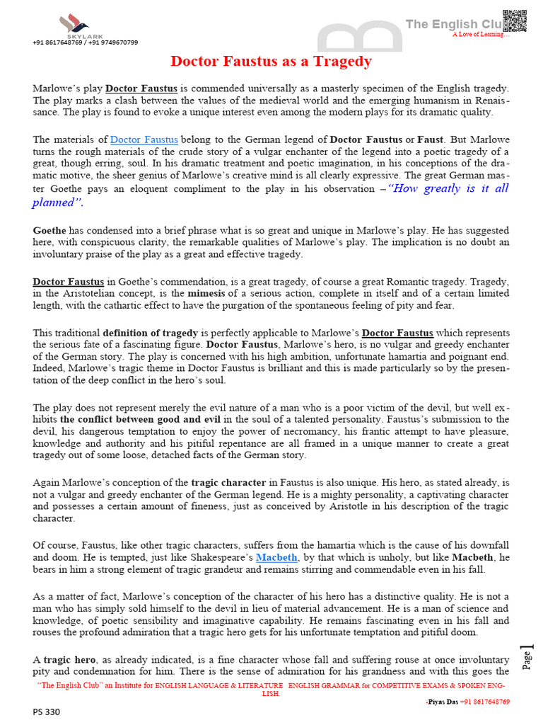 Doctor Faustus As A Tragedy | PDF | Faust | Tragedy