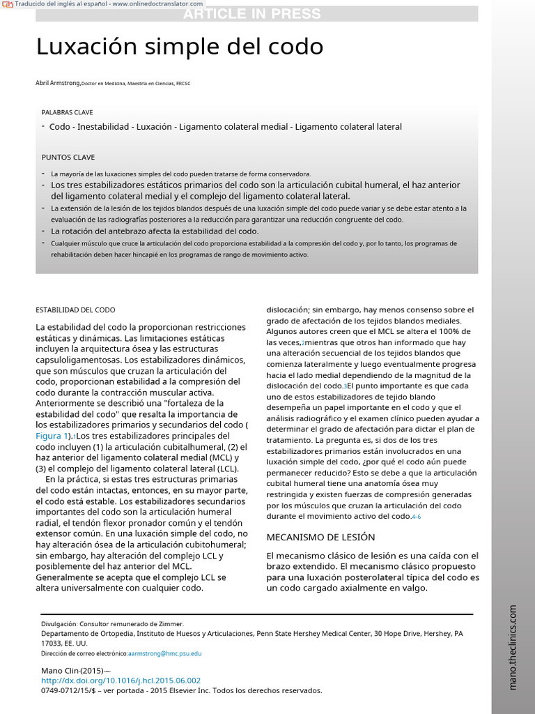 Luxacion De Codo Pdf Codo Articulación