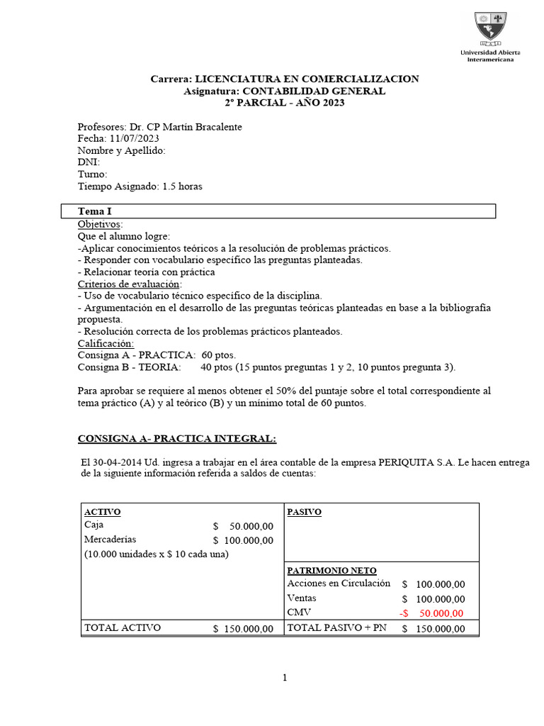 2 Parcial Contabilidad Gral Año 2023 Tema i | PDF | Contabilidad | Depreciación