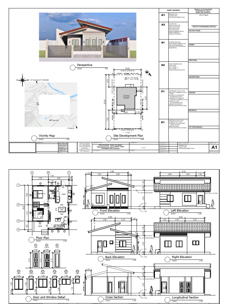 One-Storey Residential Building Plans | PDF | Door | Window