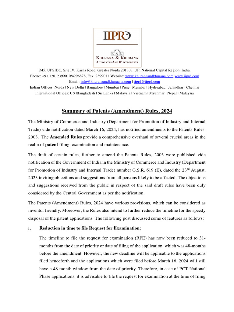 Patent Amendment Rules 2024 | PDF | Patent | Civil Law (Common Law)