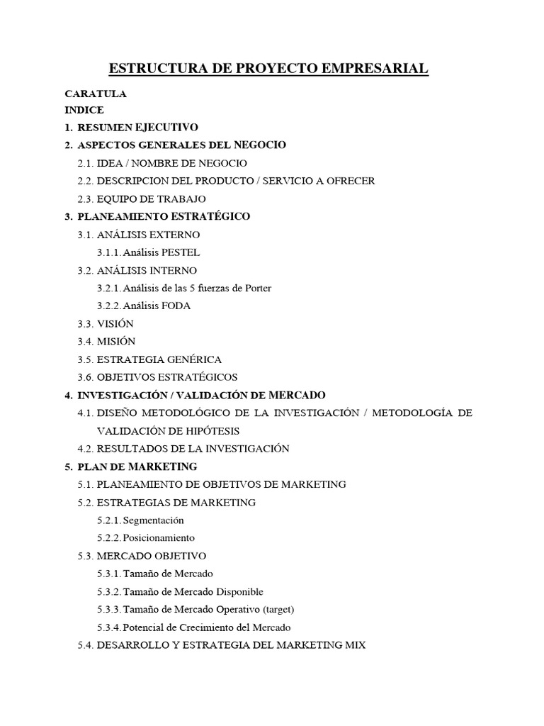 ESTRUCTURA DE PROYECTO EMPRESARIAL | PDF | Marketing | Planificación