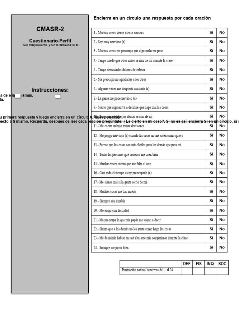 Test CMAS R 2 | Descargar gratis PDF | Ansiedad