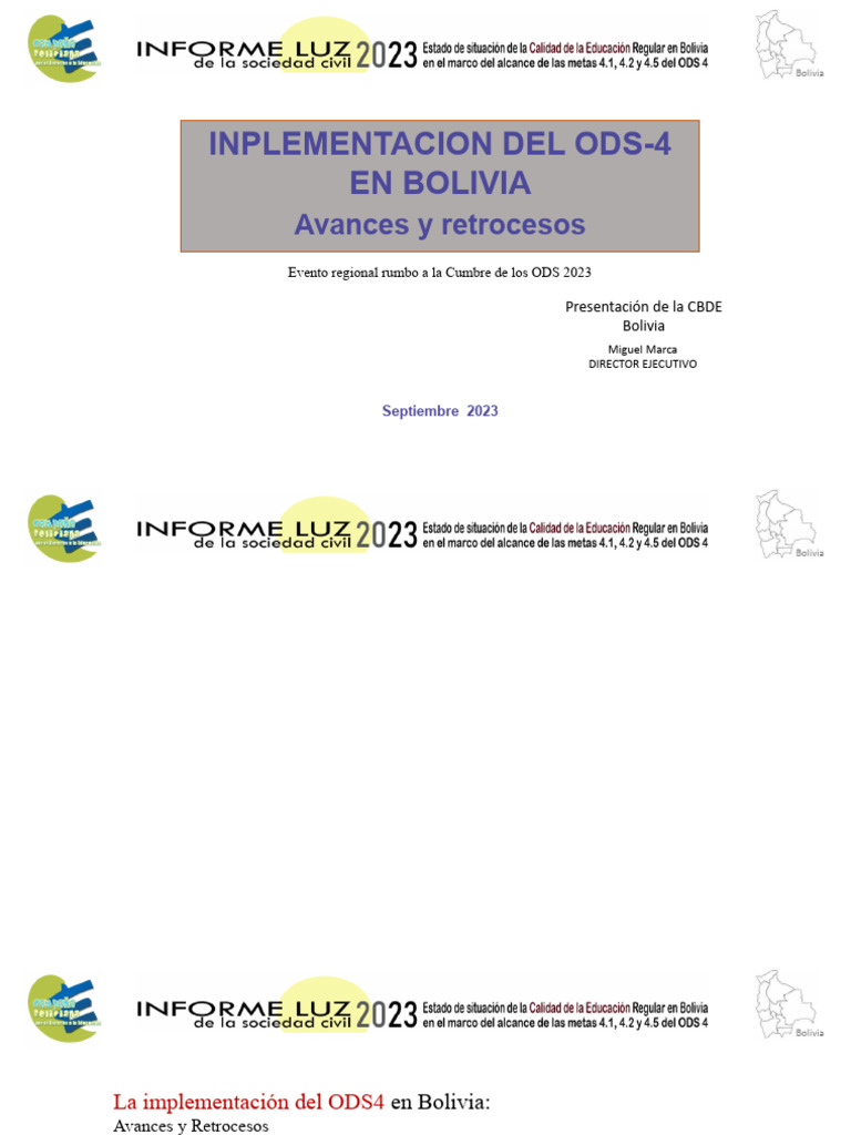 Presentación. ODS 4 Bolivia - Cbde | PDF | Educación de la primera infancia | Bolivia