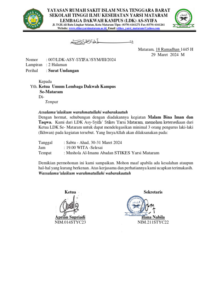 Undangan Mabit (Delegasi LDK Se-Mataram) | PDF