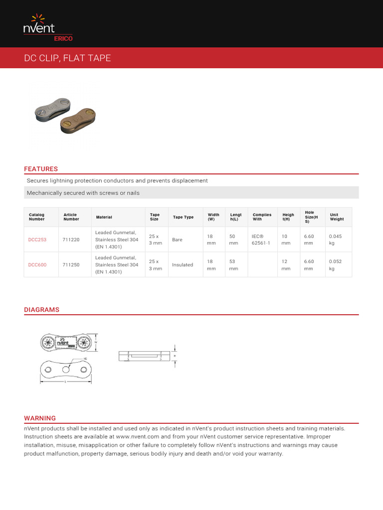 Nvent ERICO DC Clip Flat Tape | PDF | Building Engineering ...