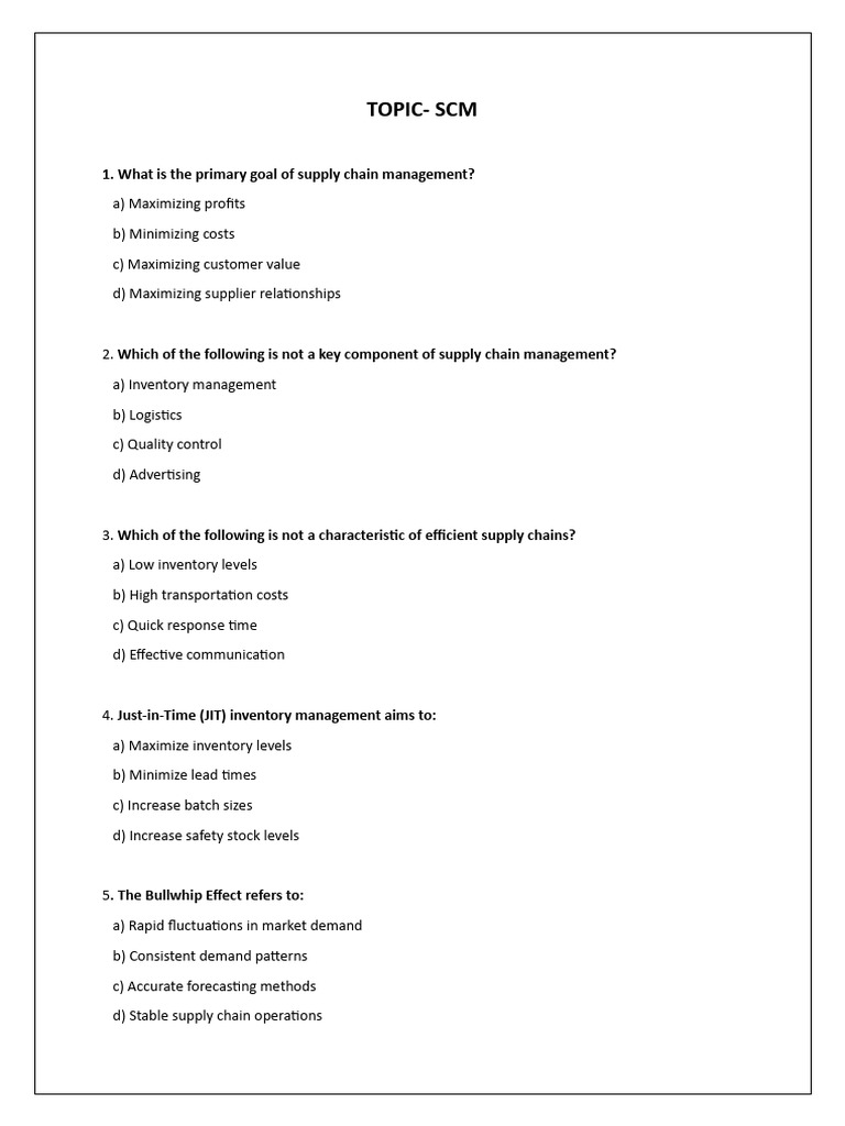 Supply Chain Management Quiz | PDF | Forecasting | Supply Chain Management