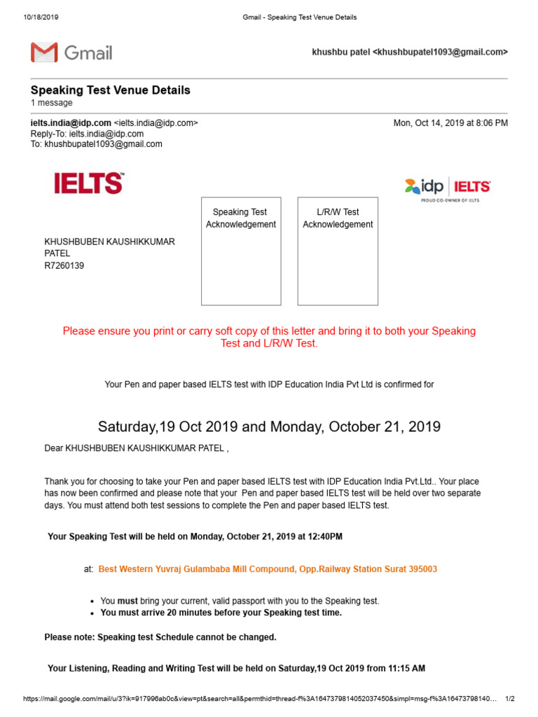 IELTS Speaking Test Venue Details | PDF | International English ...