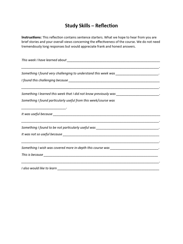 Study Skills - Reflection | PDF