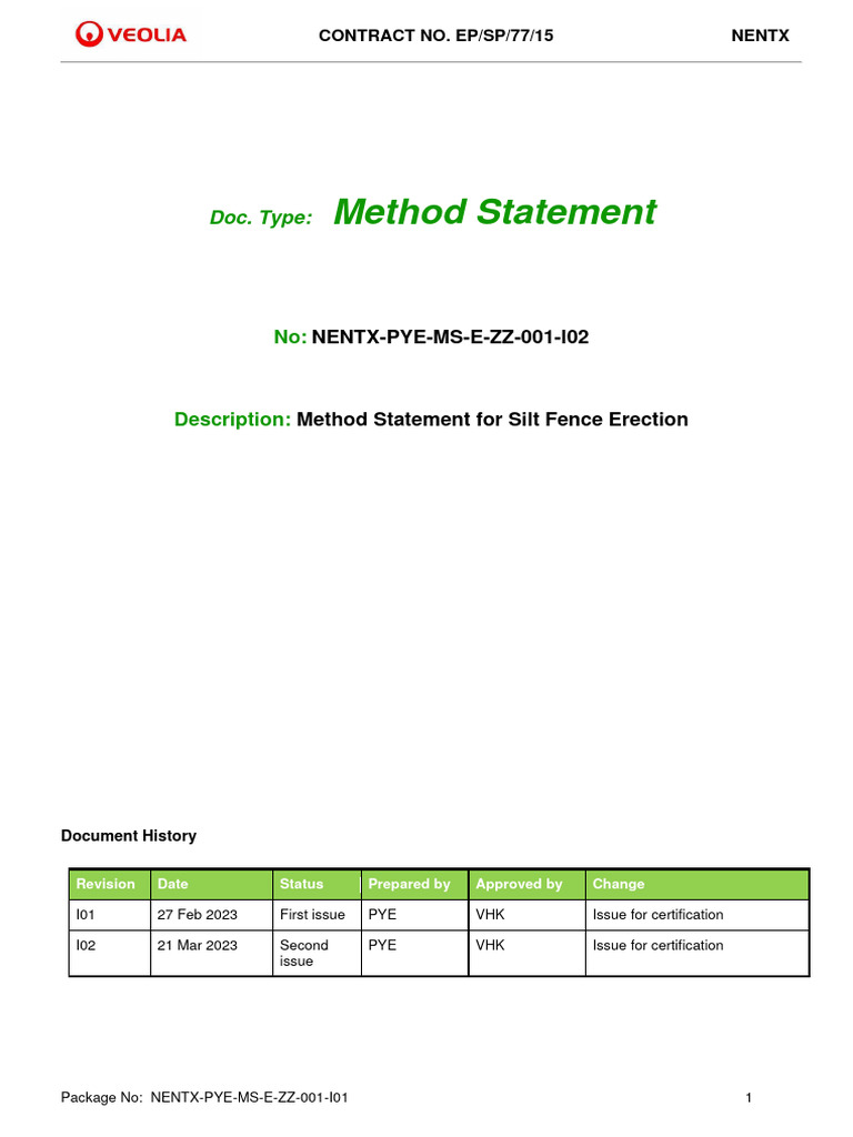NENTX-PYE-MS - Method Statement For Silt Fence Erection - I02 ... NENTX-PYE-MS - Method Statement For Silt Fence Erection - I02 ...