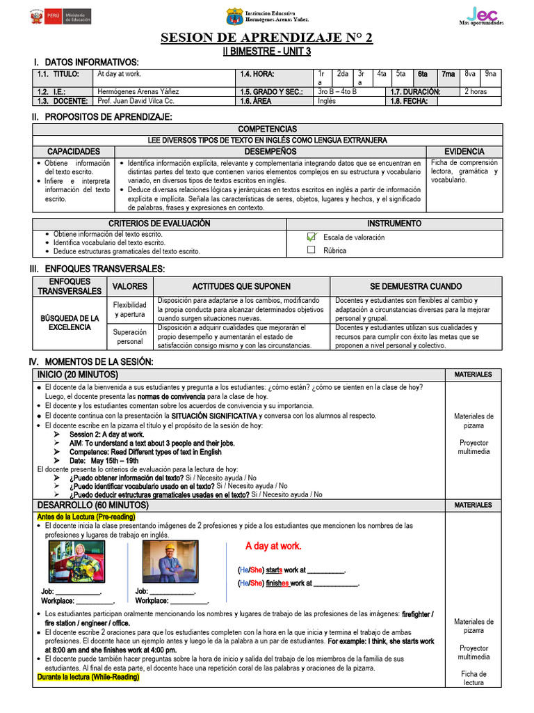 Sesion de Aprendizaje N°2 - 2023 - Ciclo Vii - Unit 3 | PDF | Conceptos psicologicos | Aprendizaje