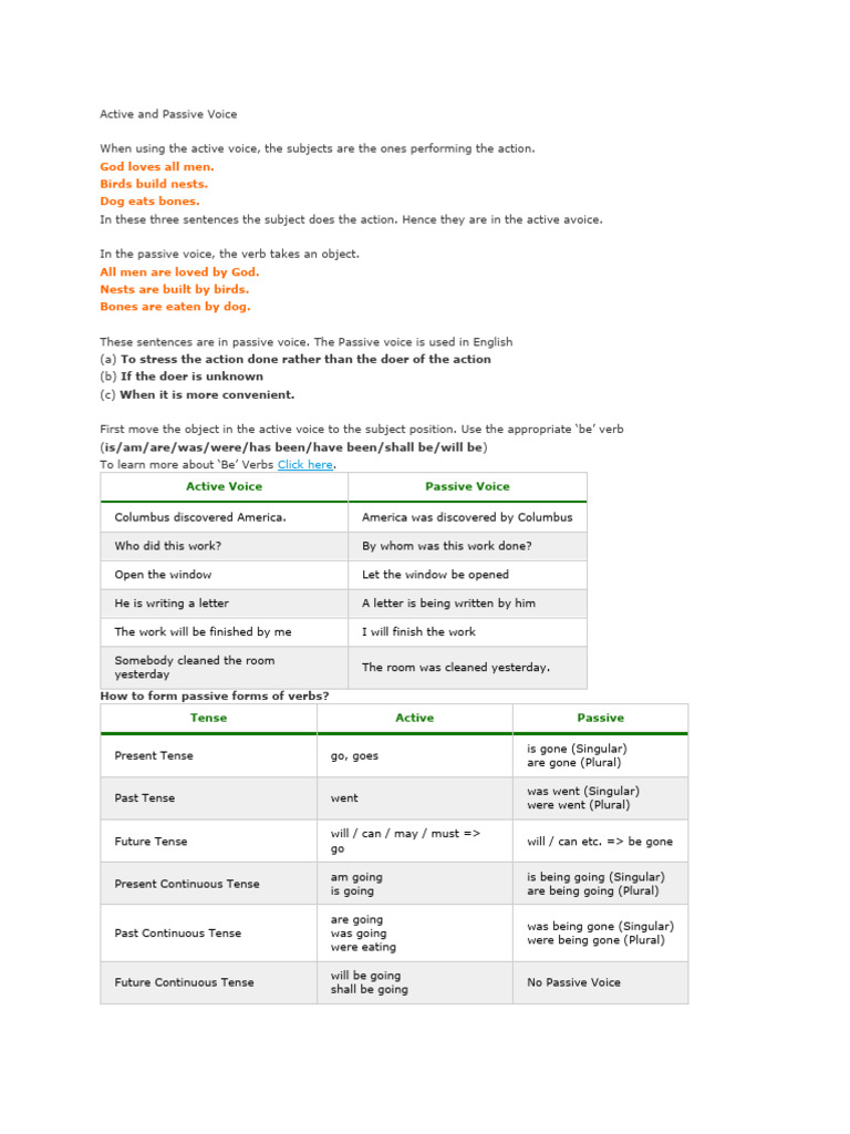 Active and Passive Voice | Download Free PDF | Verb | Grammatical Tense